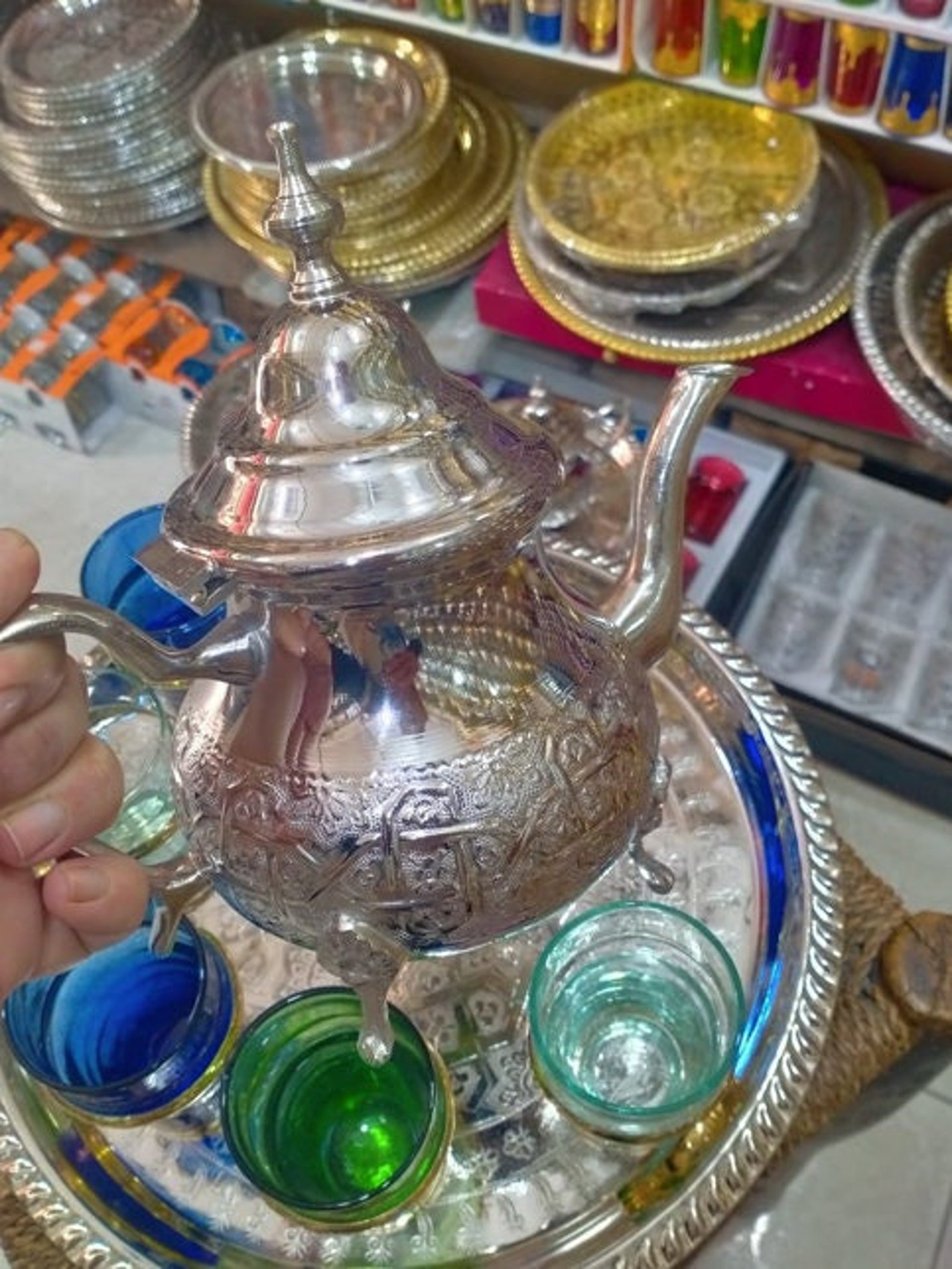 Handmade Moroccan Silver Tea Set Handmade Teapottea Tray NEW - Etsy
