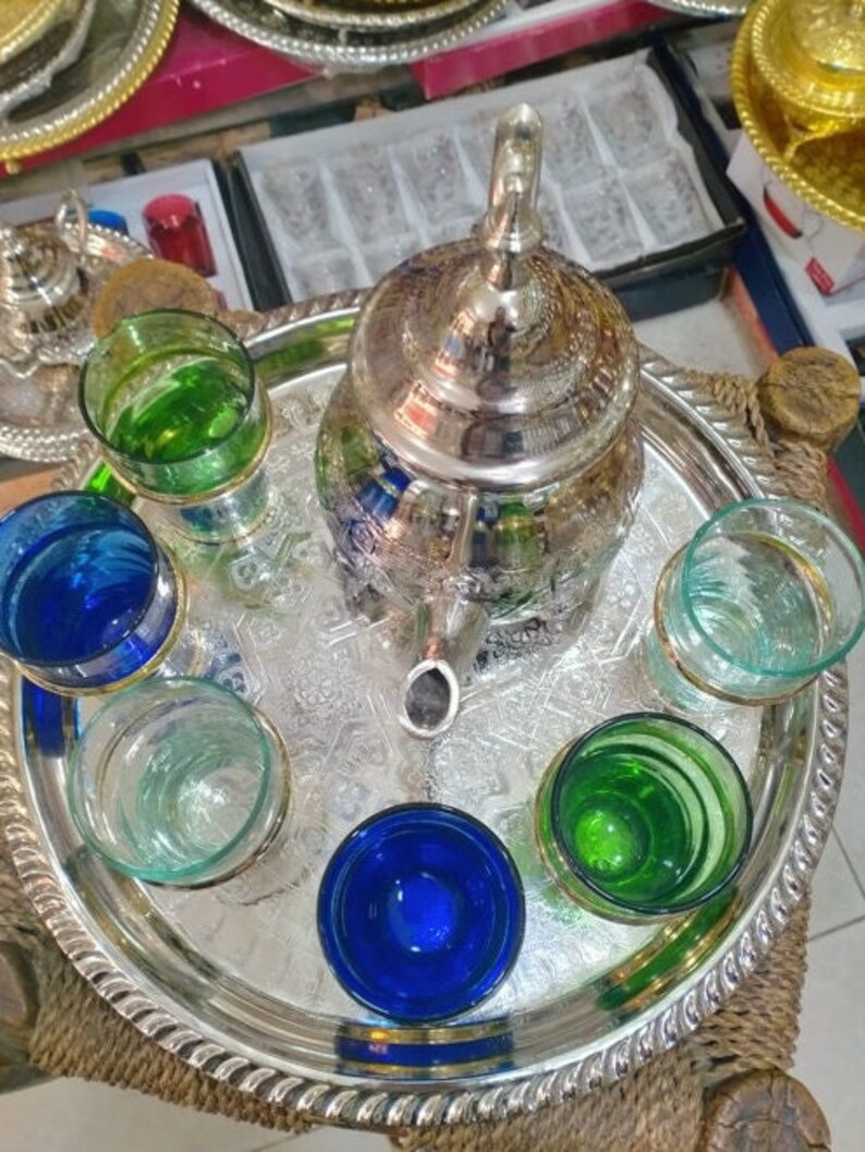 Handmade Moroccan Silver Tea Set Handmade Teapottea Tray NEW - Etsy