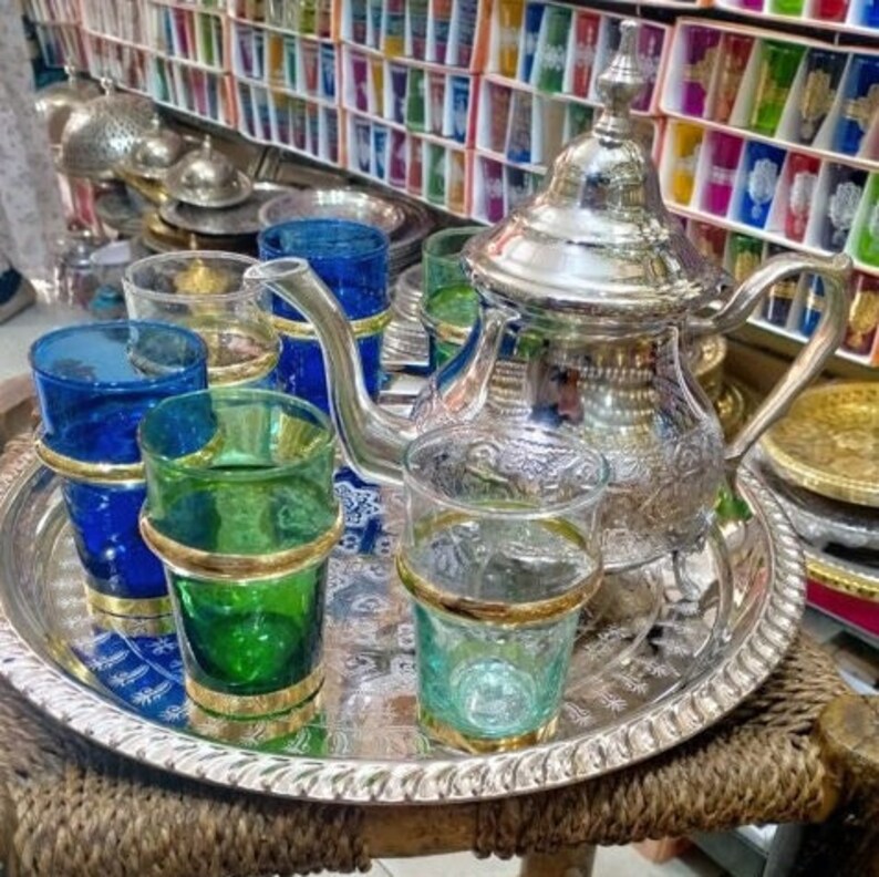 Handmade Moroccan Silver Tea Set Handmade Teapottea Tray NEW - Etsy