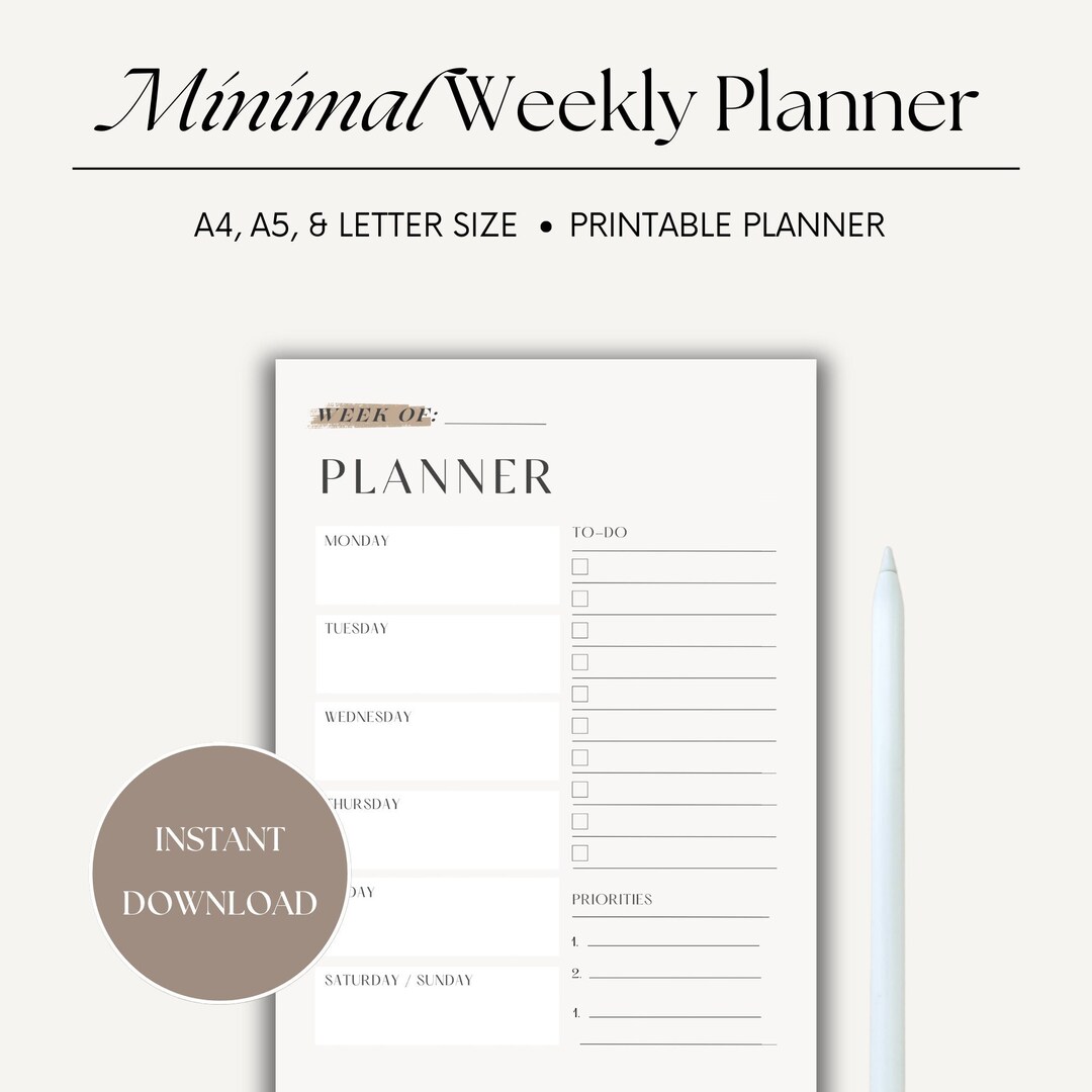 2023 Weekly Planner Printable, Minimal Weekly Agenda, Weekly to Do List ...