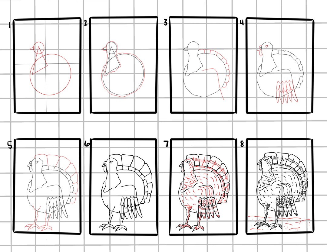 Turkey How to Draw Guide - Etsy