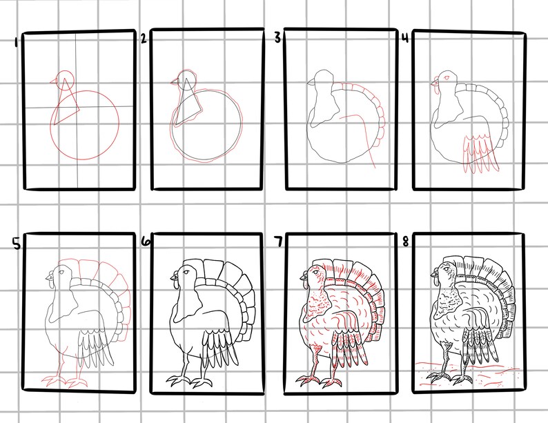 Turkey How to Draw Guide - Etsy