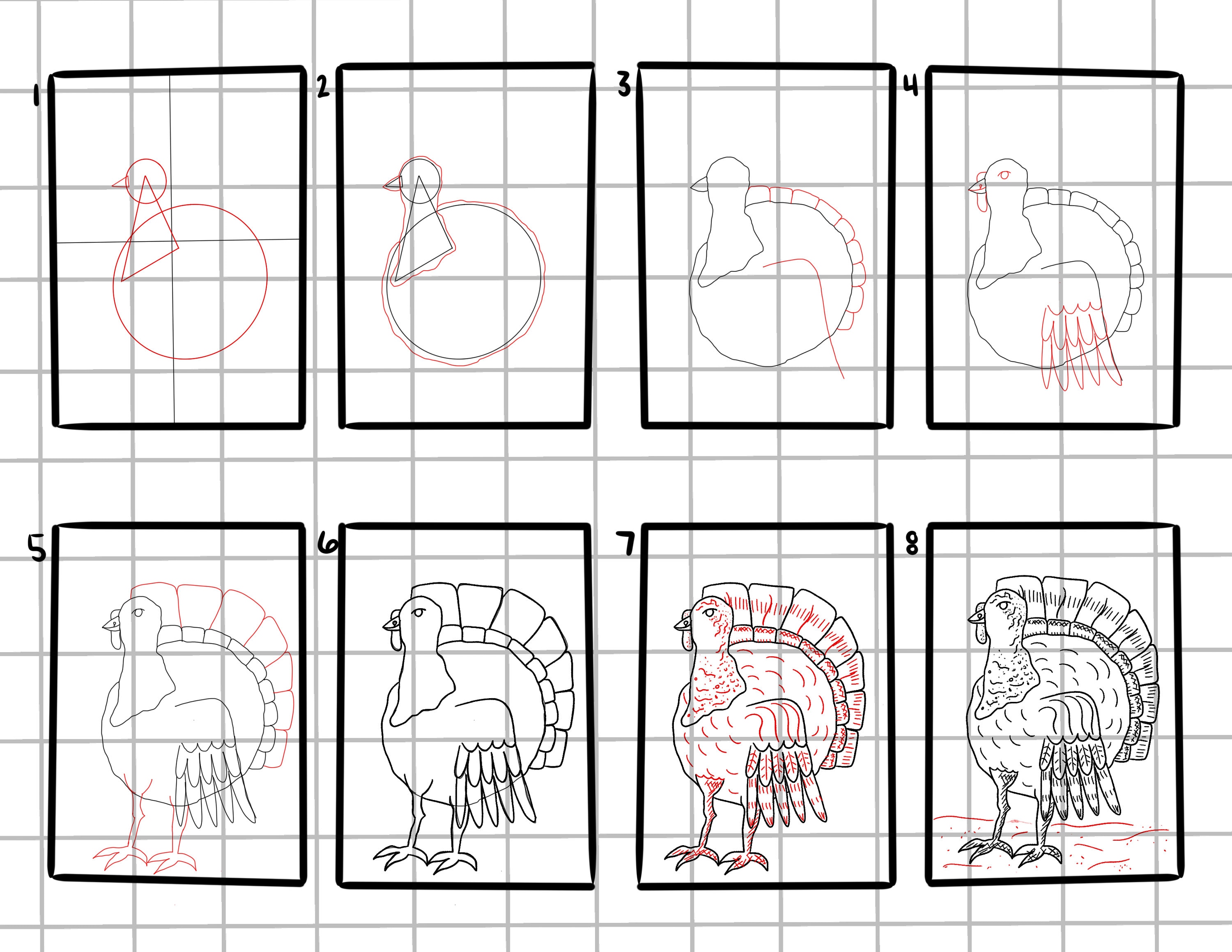 Turkey How to Draw Guide - Etsy