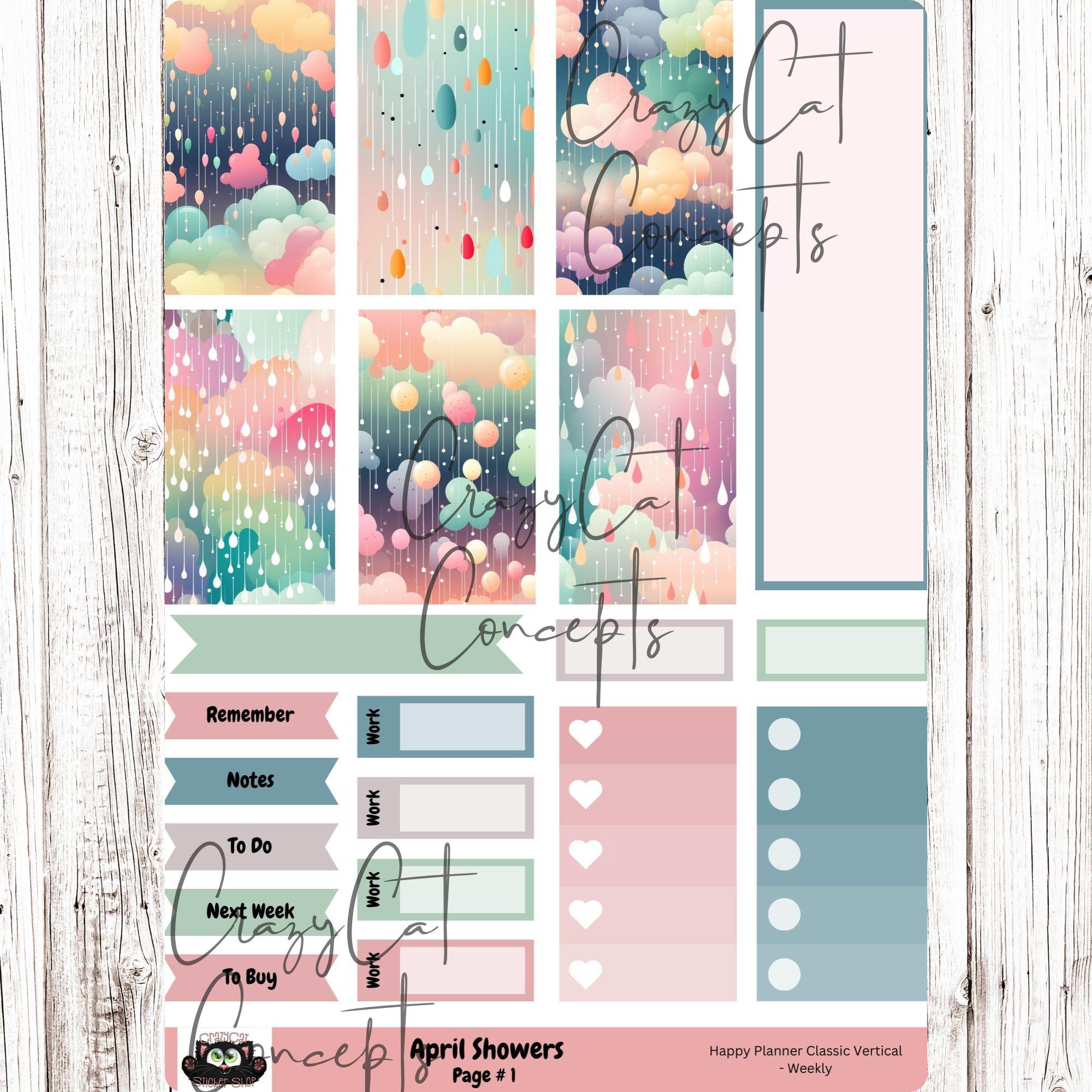 April Showers Weekly Planner Sticker Kit, HP Classic Vertical Cut Files ...