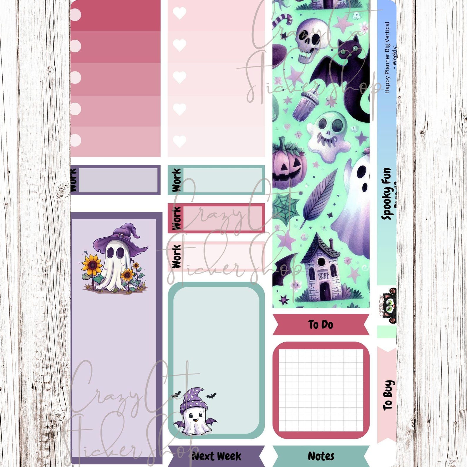 Spooky Fun Weekly Printable Planner Sticker Kit, HP Big Vertical Cut ...