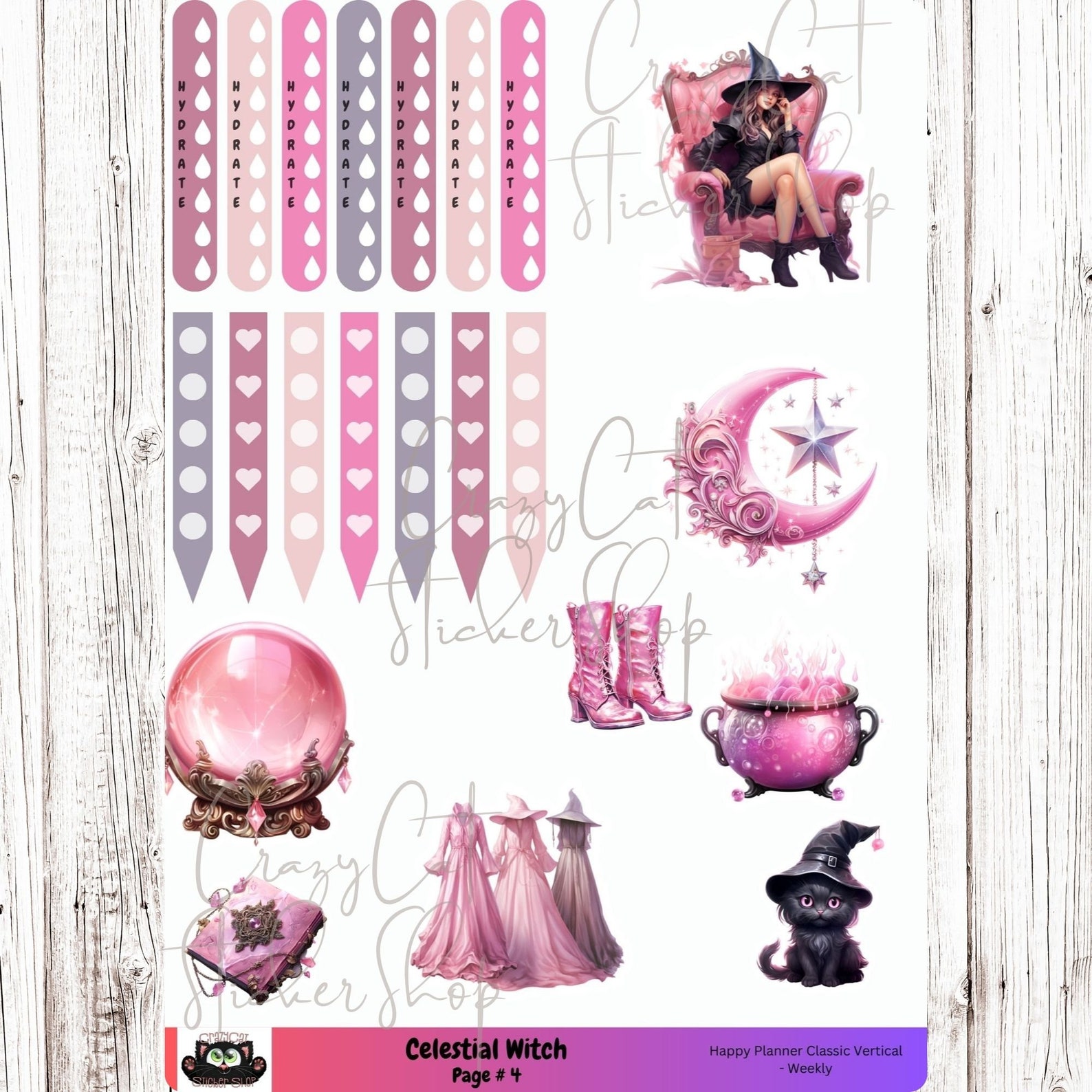 Celestial Witch Weekly Printable Planner Sticker Kit, HP Classic Vertical Cut Files - Etsy