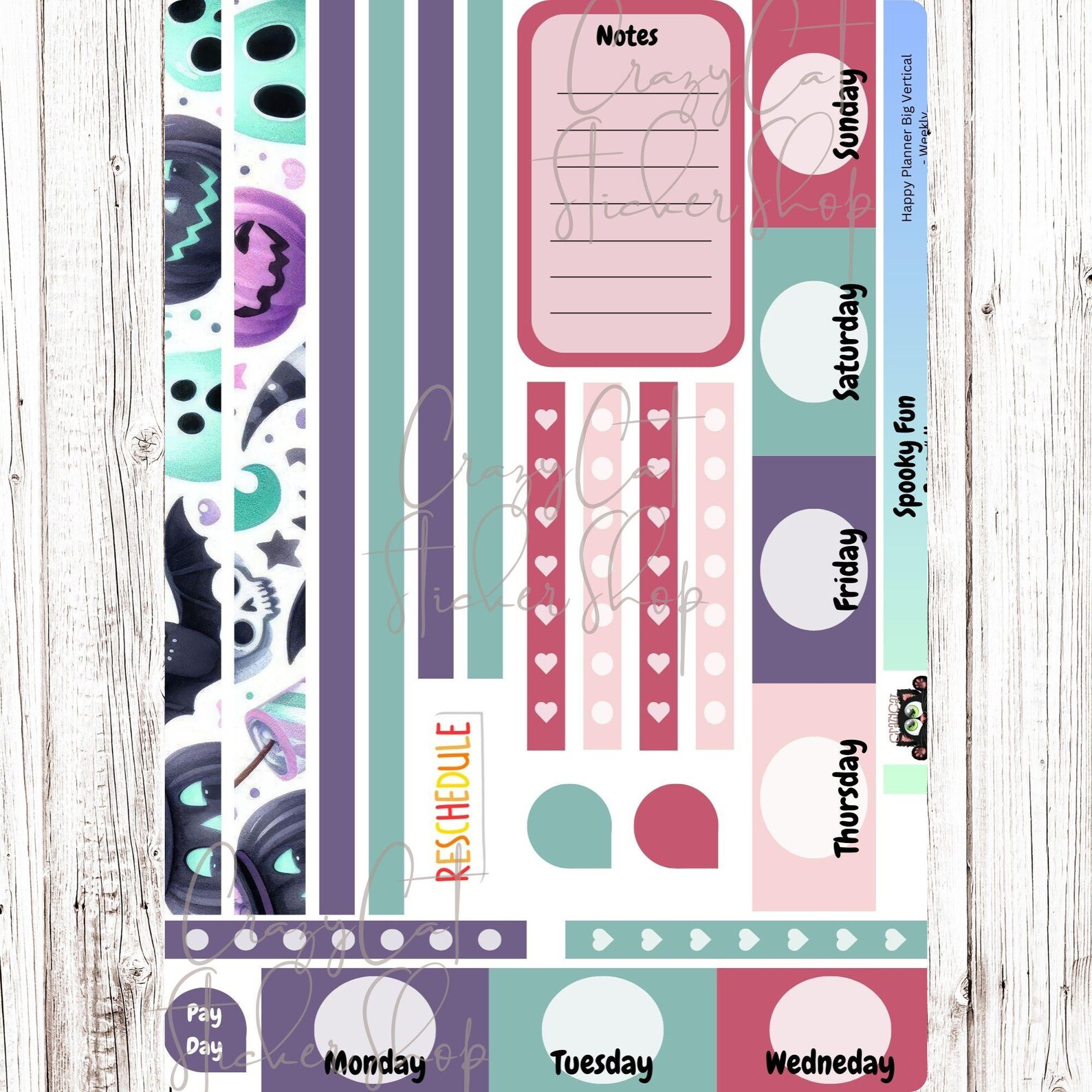 Spooky Fun Weekly Printable Planner Sticker Kit, HP Big Vertical Cut ...