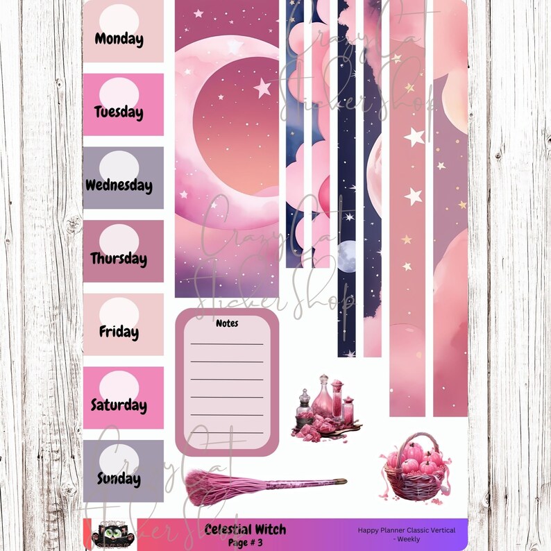 Celestial Witch Weekly Printable Planner Sticker Kit, HP Classic Vertical Cut Files - Etsy