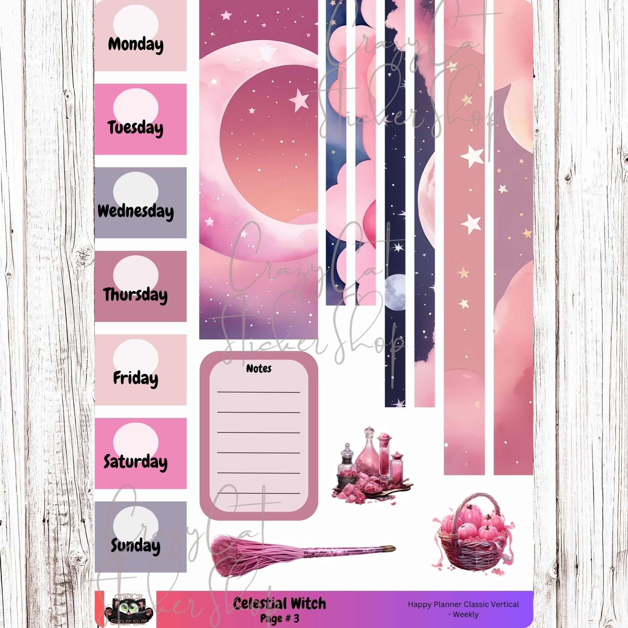 Celestial Witch Weekly Printable Planner Sticker Kit, HP Classic ...