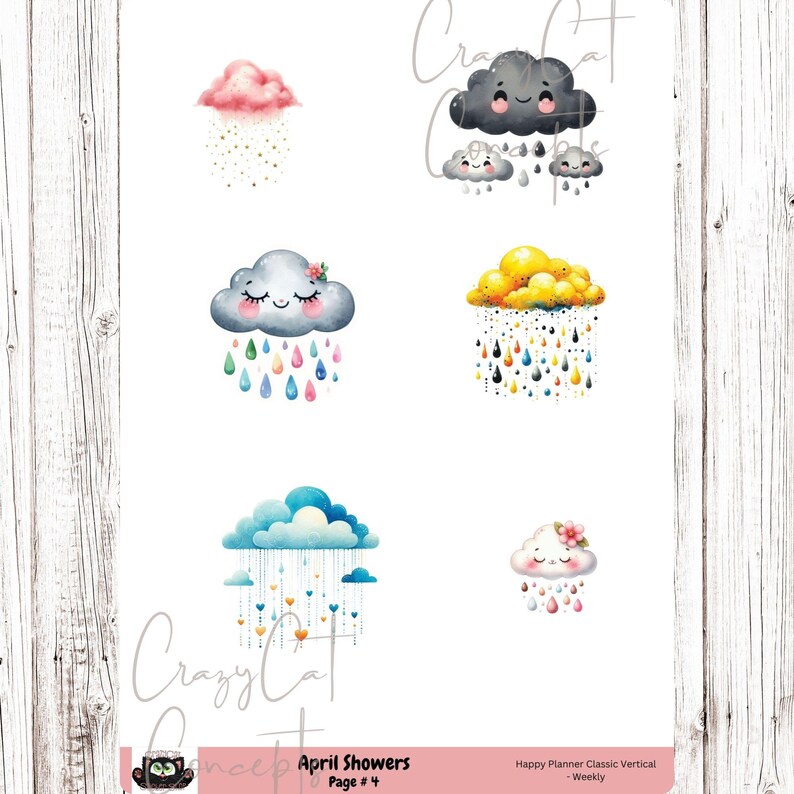 April Showers Weekly Planner Sticker Kit, HP Classic Vertical Cut Files ...