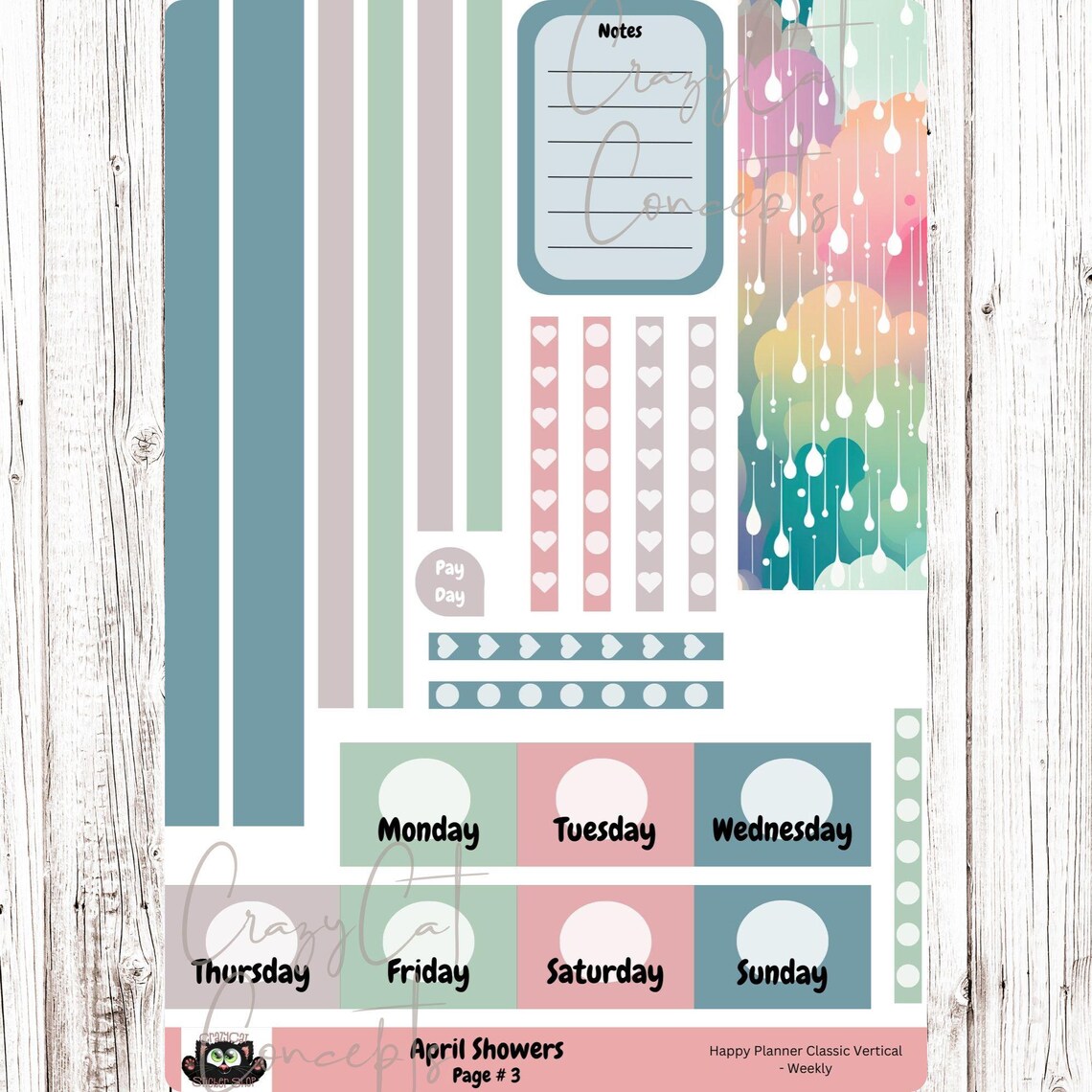 April Showers Weekly Planner Sticker Kit, HP Classic Vertical Cut Files ...