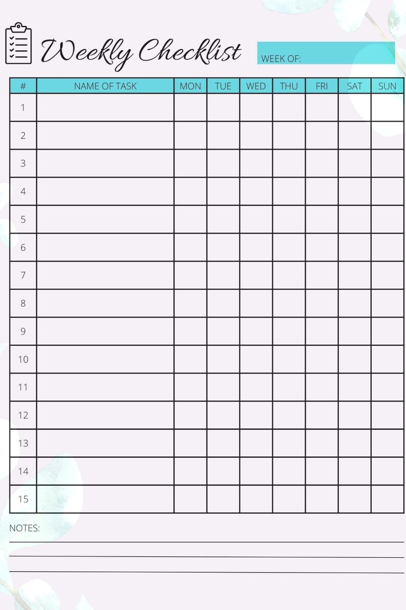 Printable Weekly Checklist, Printable Checklist, Printable To-do List ...