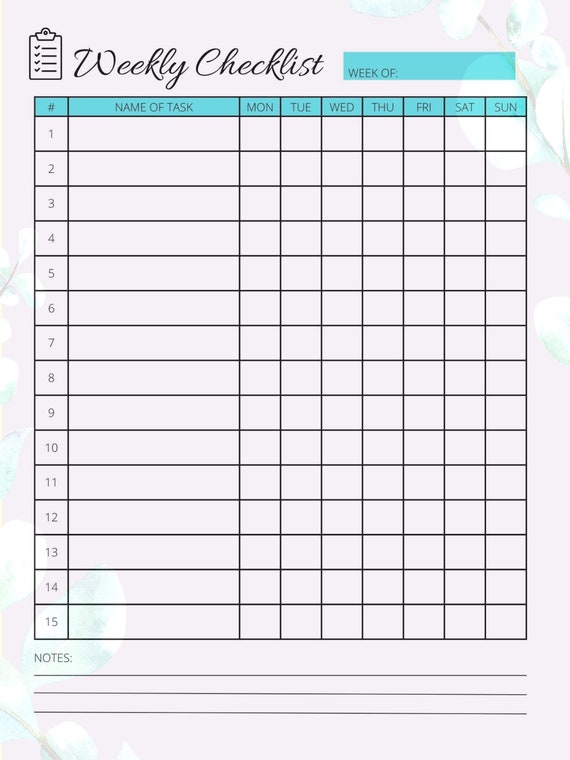 Printable Weekly Checklist Printable Checklist Printable - Etsy