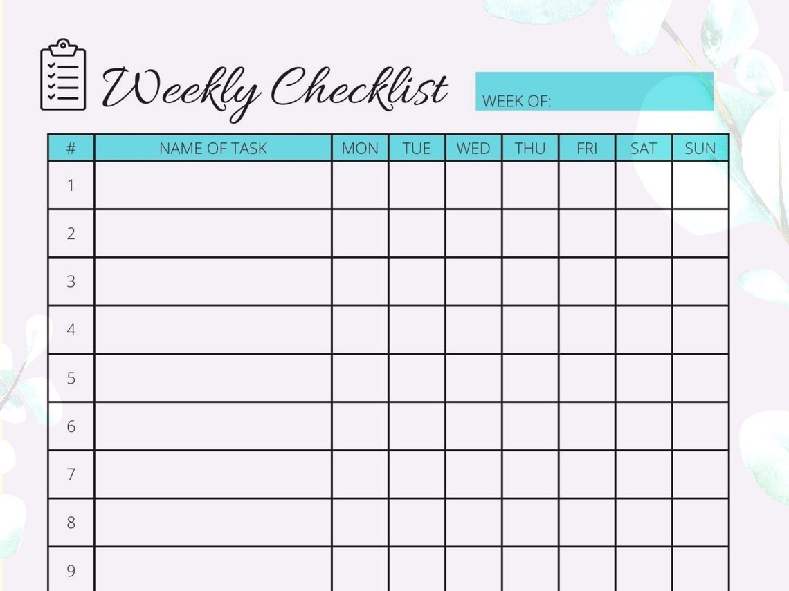 Printable Weekly Checklist, Printable Checklist, Printable To-do List ...