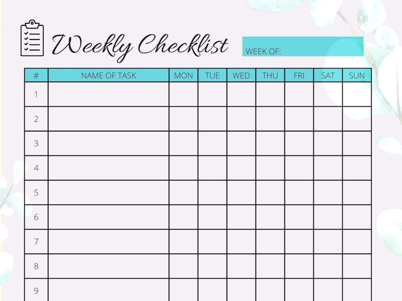 Printable Weekly Checklist, Printable Checklist, Printable To-do List ...