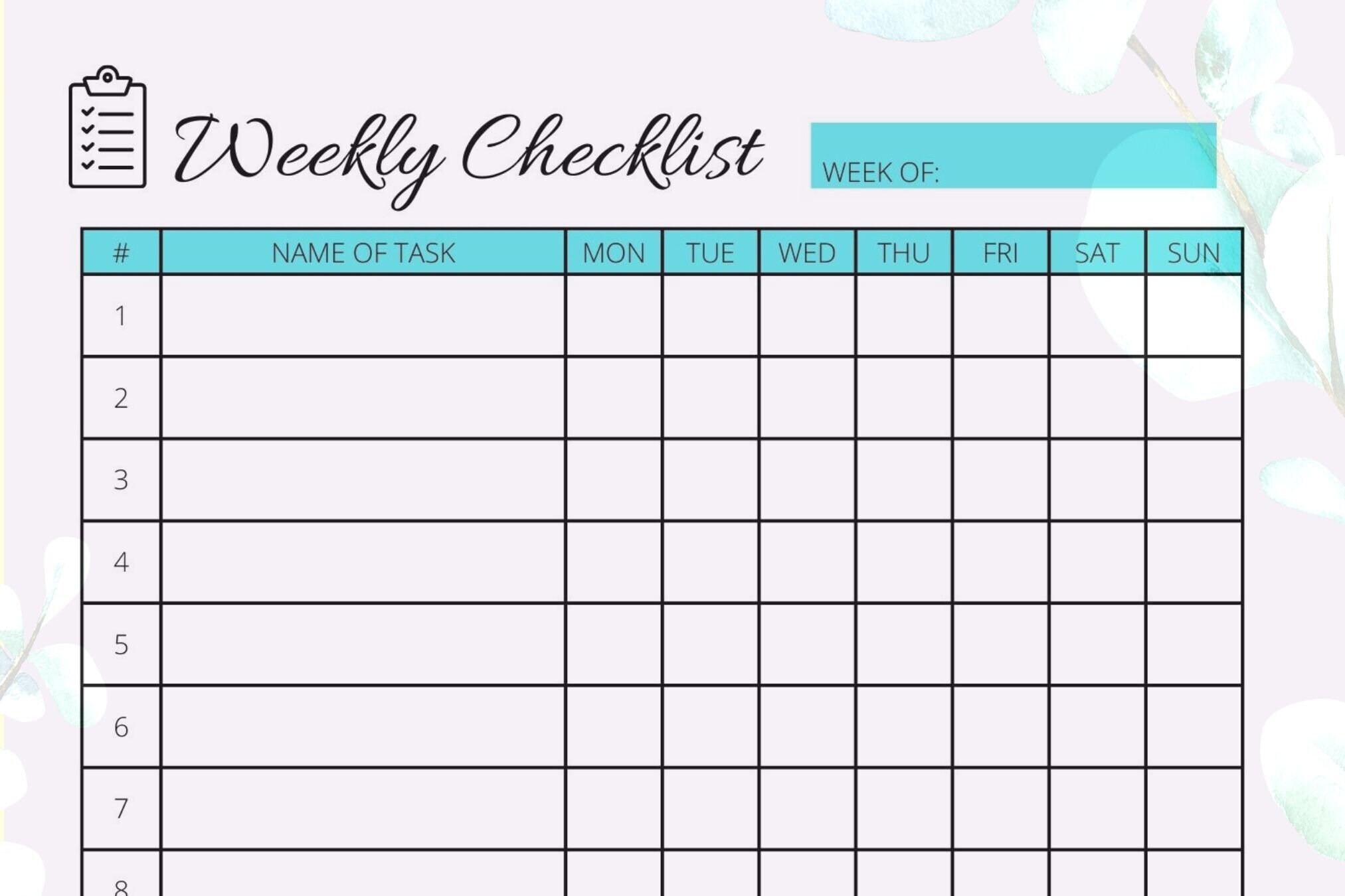 Printable Weekly Checklist, Printable Checklist, Printable To-do List ...