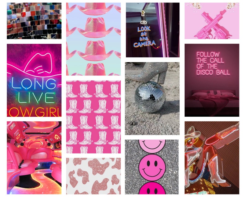 Disco Cowgirl Aesthetic Wall Collage Kit Digital Girl Room Decor Dorm