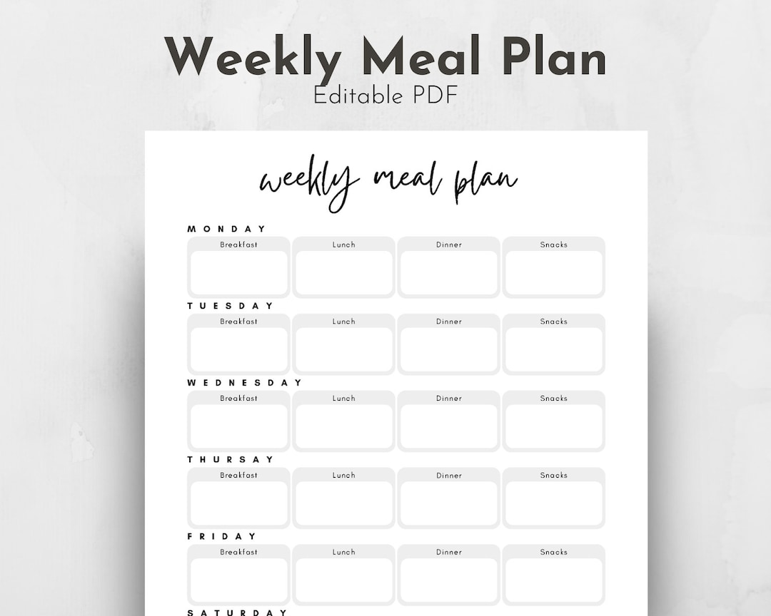 Editable Weekly Meal Plan Printable Weekly Meal Plan PDF - Etsy UK
