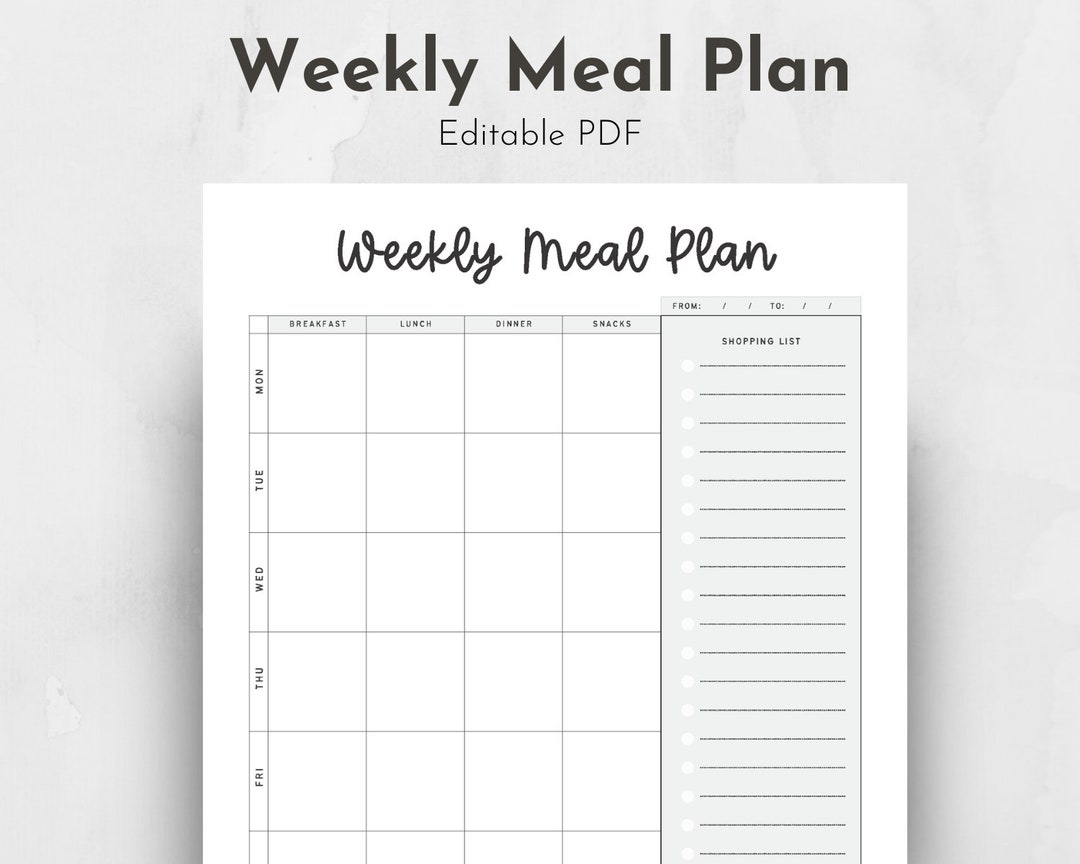 Editable Weekly Meal Plan Printable Weekly Meal Plan PDF - Etsy