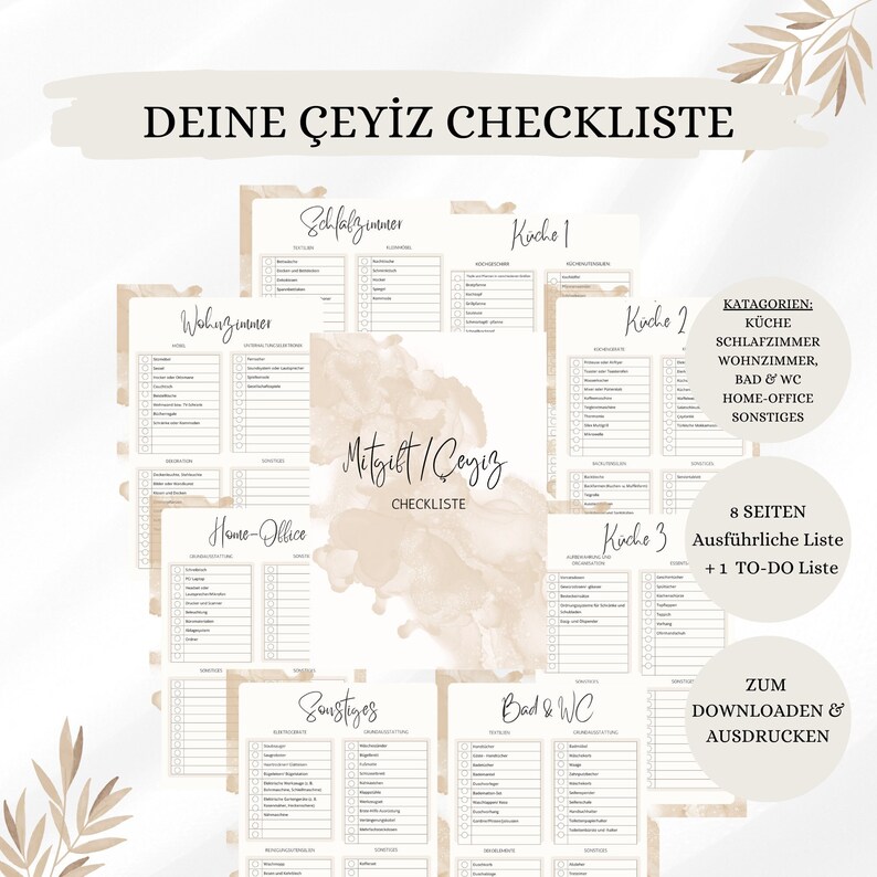 Ceyiz Liste Deluxe Mitgift Checkliste auf deutsch Checkliste für die ...