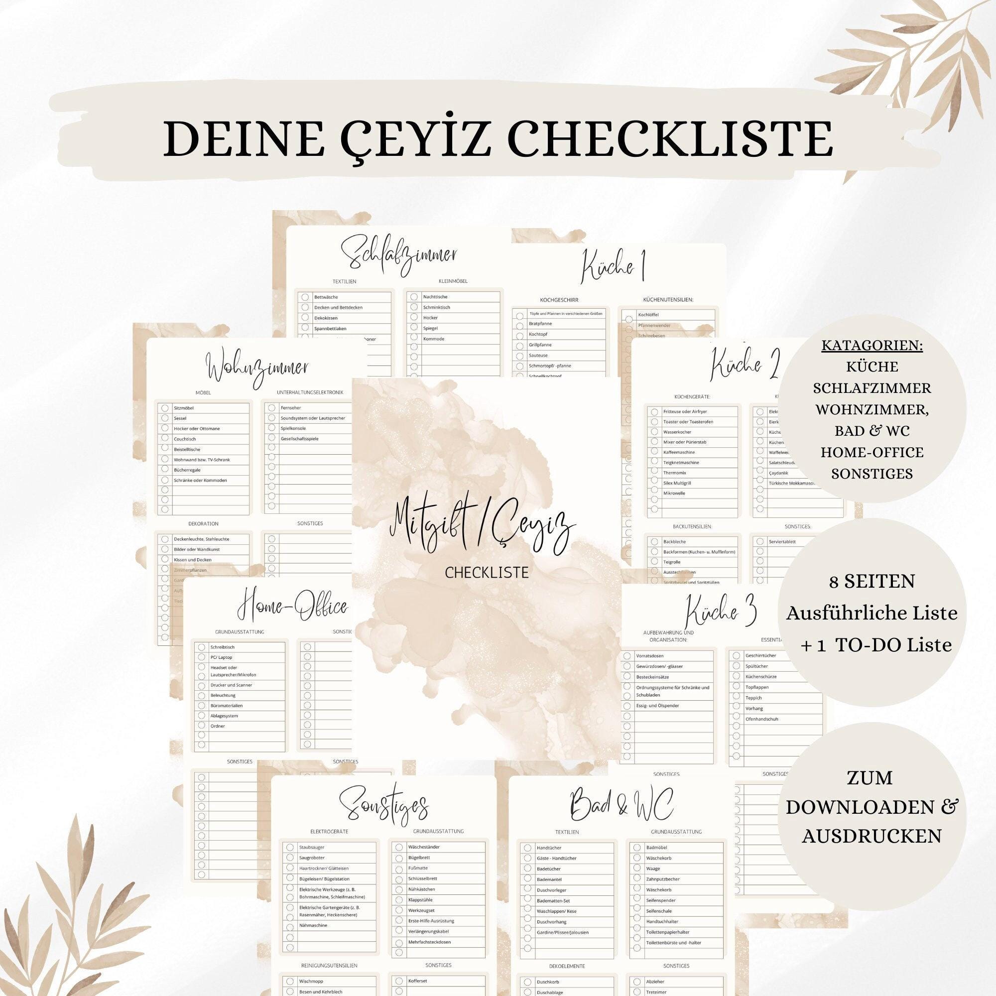 Ceyiz List Deluxe | Dowry Checklist in German | Checklist for the First ...