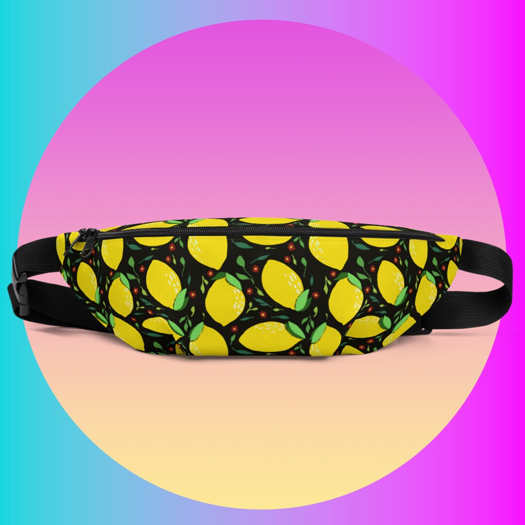 Bright Yellow Lemon and Floral Fanny Pack. Hand Drawn Spring Pattern ...