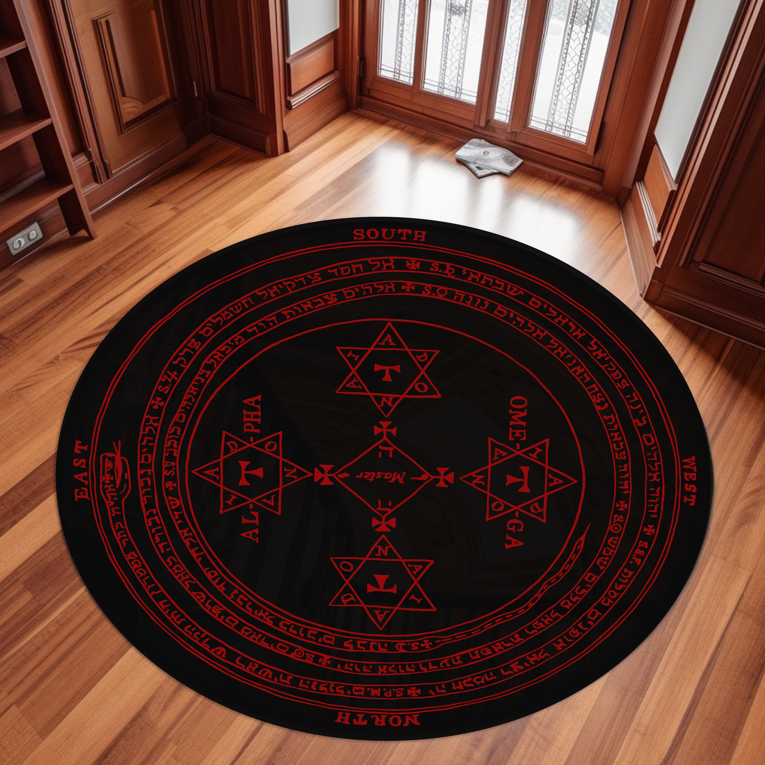 Red Magical Sigil Circle of King Solomon Rug, Green Witch Goetia ...