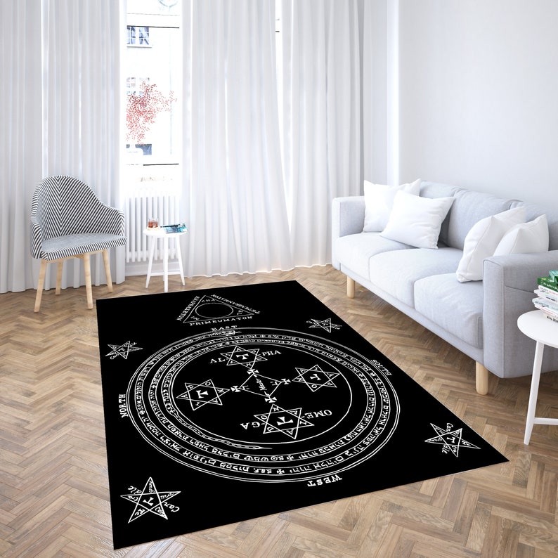 Magical Sigil Circle of King Solomon Rug, Green Witch Goetia Hermetic ...