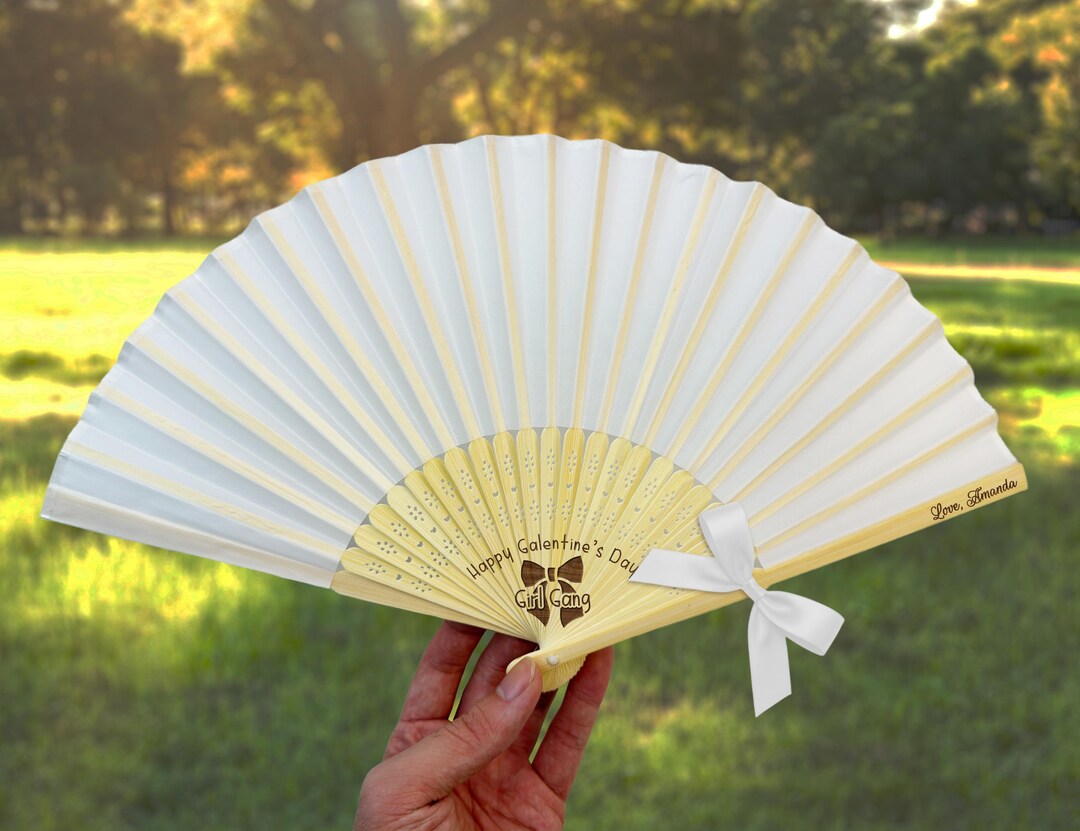 Galentines Day Gifts Cloth Fan With Ribbon Bows, Custom Engraved Cloth ...