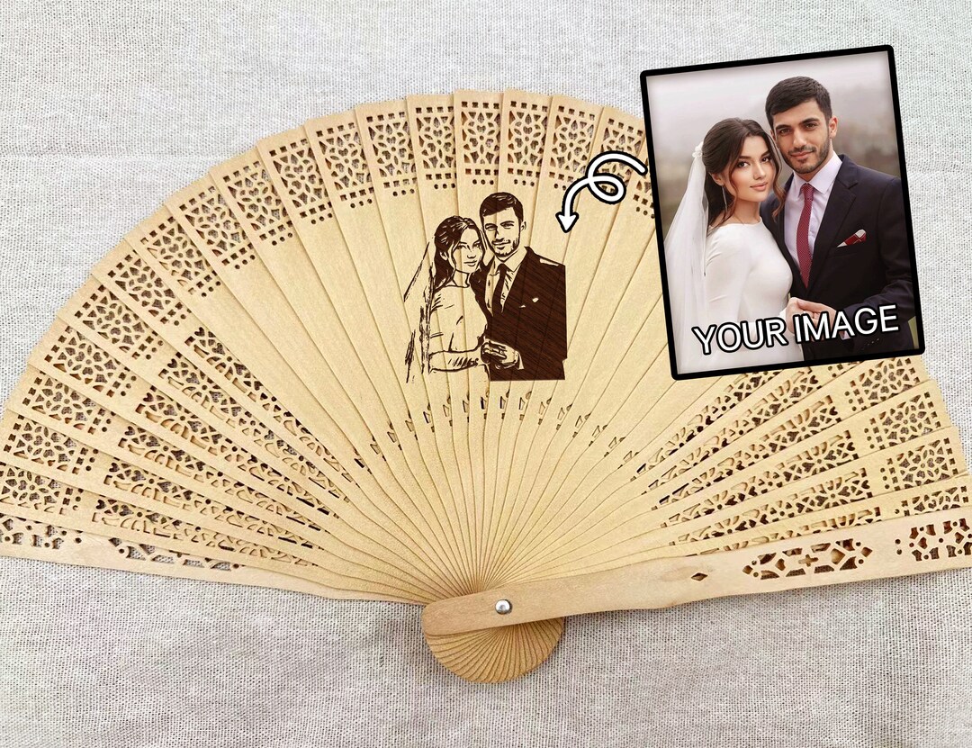 Personalized Wedding Favor Fans Pyrography Picture on Wood Hand Fan Art ...