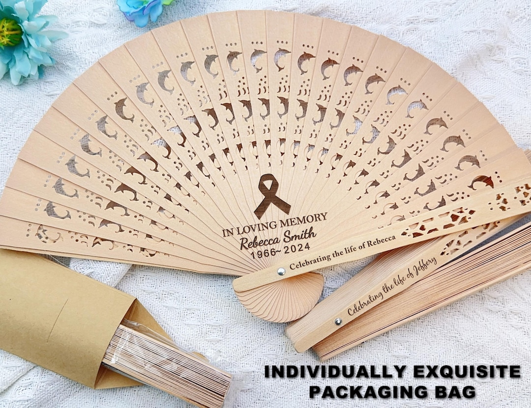 Custom Memorial Service Fans & Bags Set/bulk Funeral Favors for Guest ...