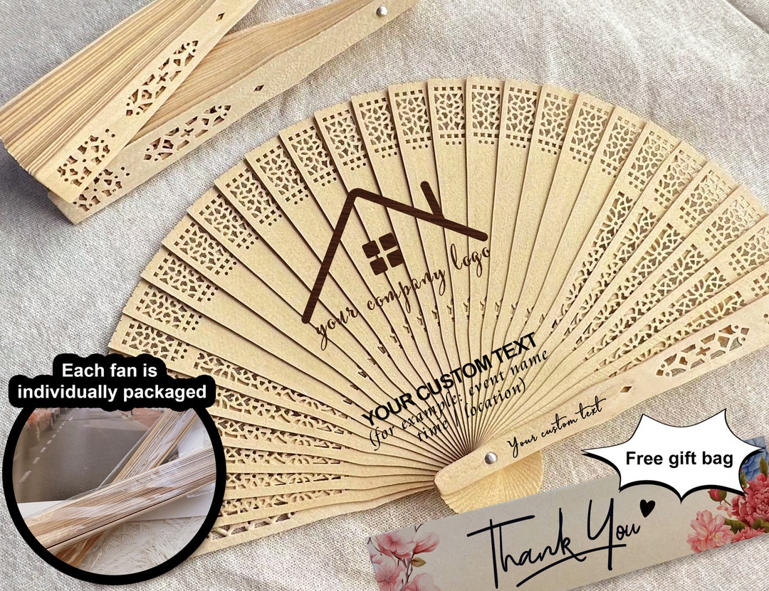 Custom Logo Wood Photo Fan Business Party Fan Engrave Wedding Design ...