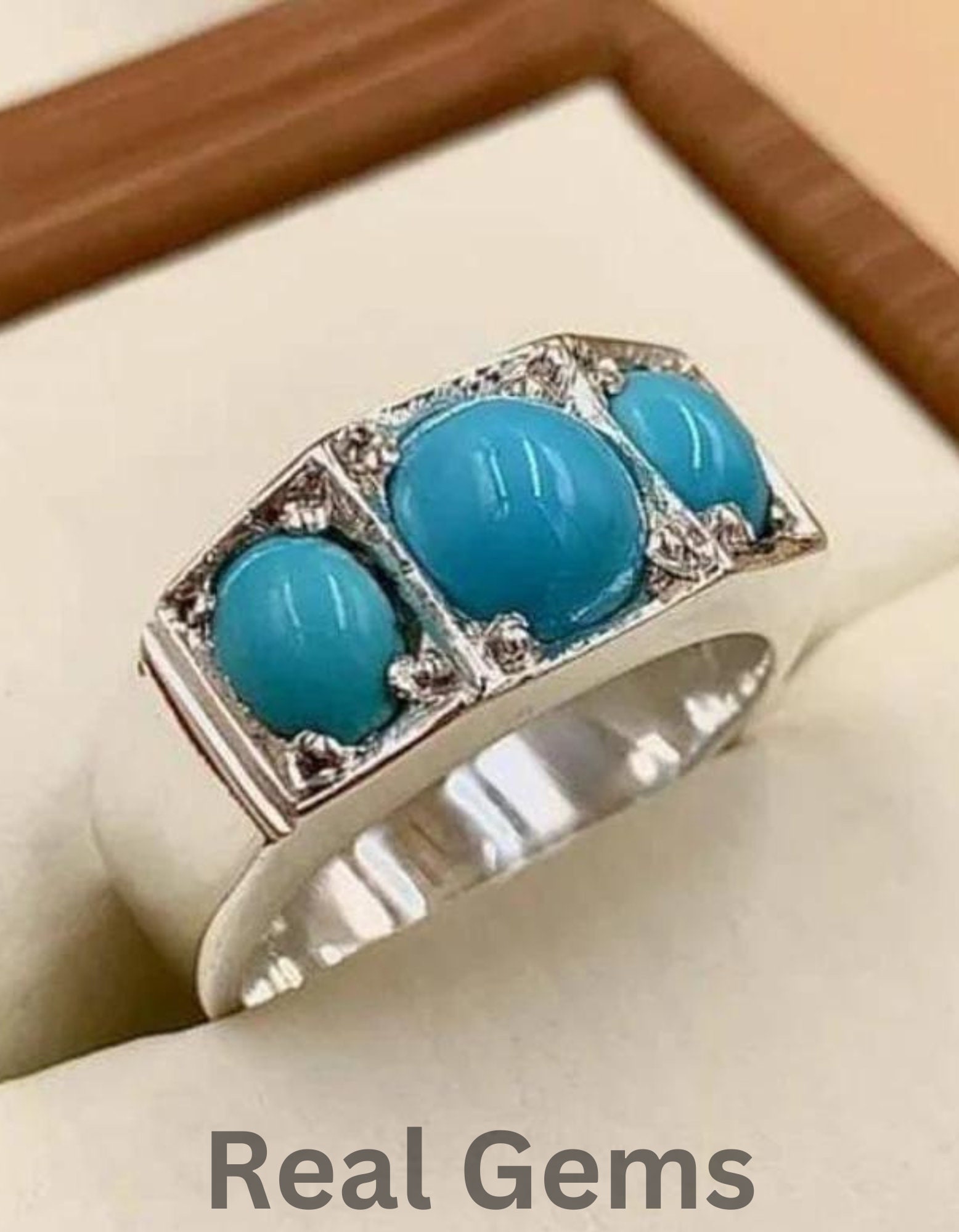 Mens Feroza Ring Natural Blue Turquoise Ring Unique Design Yemeni Aqeeq Ring Sterling Silver 925 ...