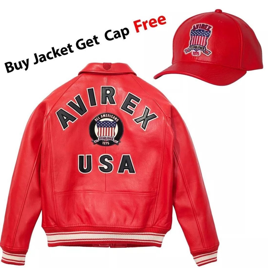 Men's Usa Avirex Leather Jacket Sheep Skin Leather Biker Racer Stylish With Free Hat All Size ...