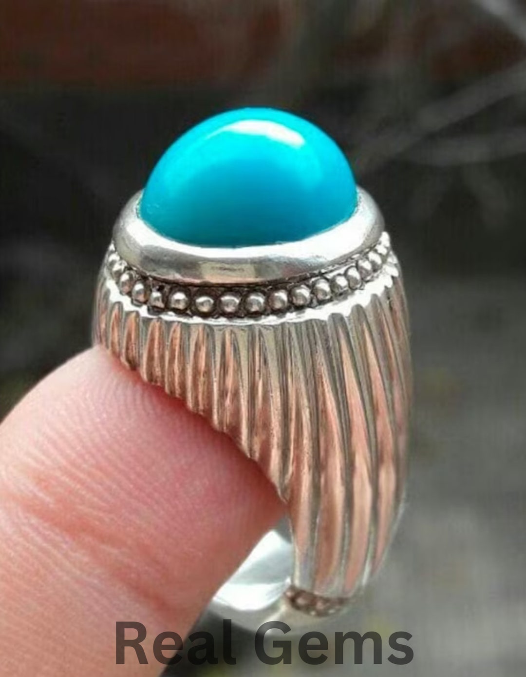 Natural Feroza Ring Turquoise Stone Ring High Quality Blue Old Feroza ...