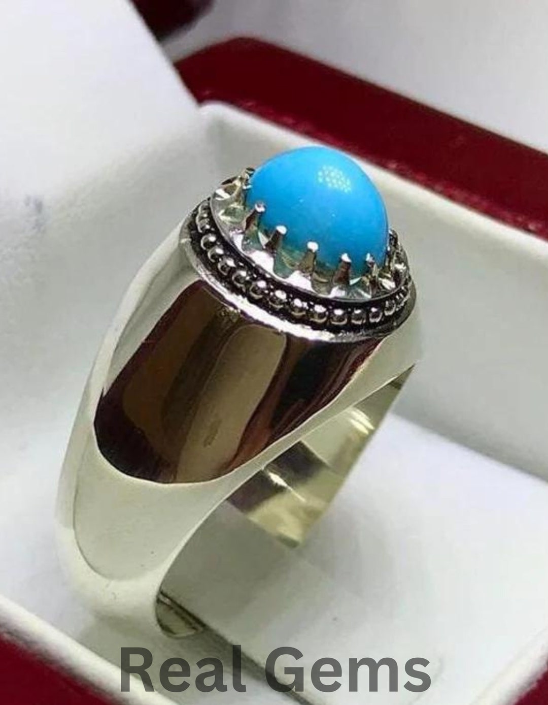 Natural Turquoise Ring Blue Feroza Rings Mens Feroza Gemstone Rings Neyshapuri Feroza Stone Ring ...