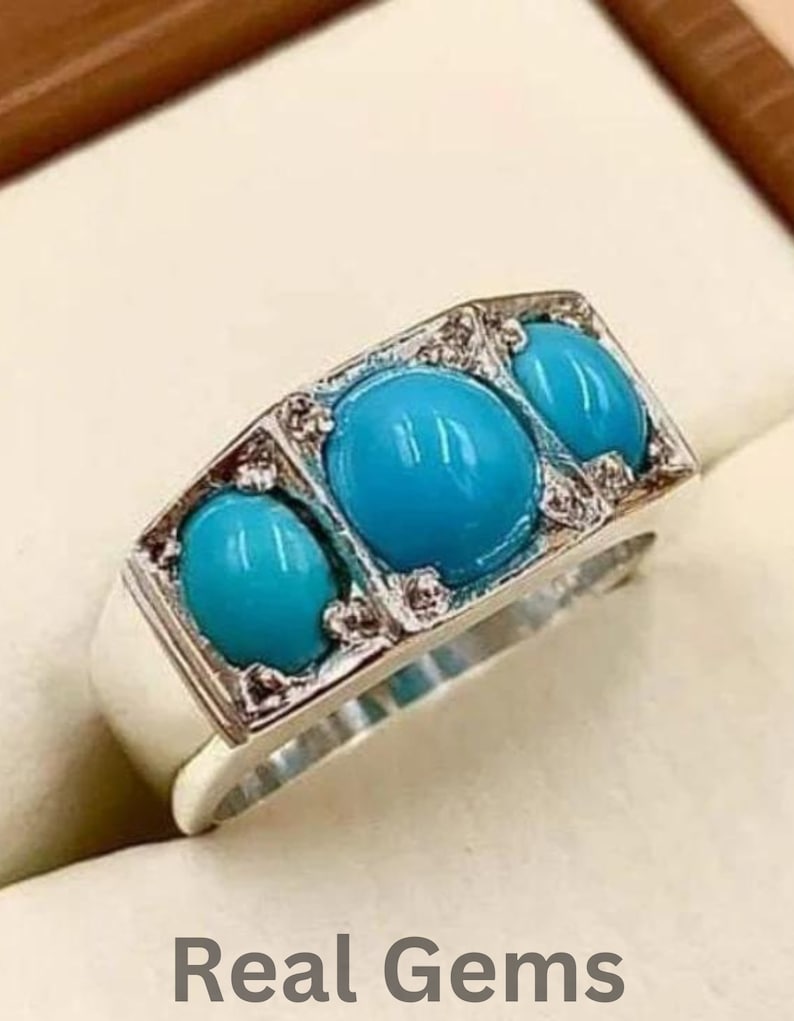 Mens Feroza Ring Natural Blue Turquoise Ring Unique Design Yemeni Aqeeq ...