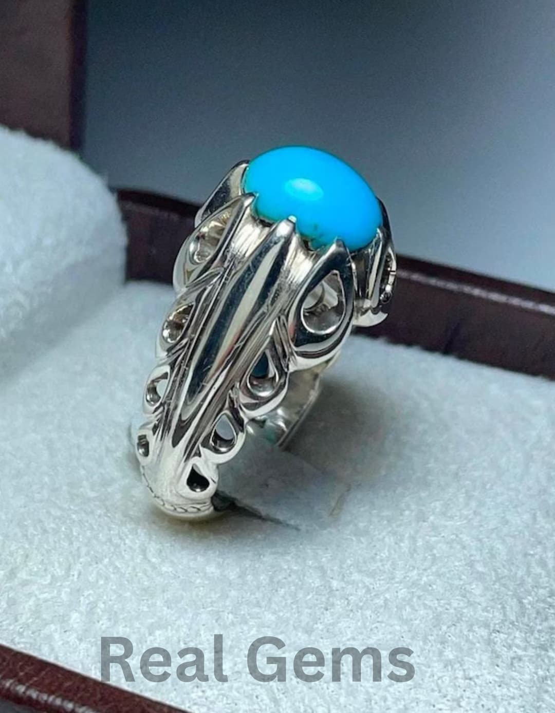 Blue Feroza Ring Rare Firoza Natural Stone Beautiful Turquoise Sterling Silver 925 Ring Feroza ...