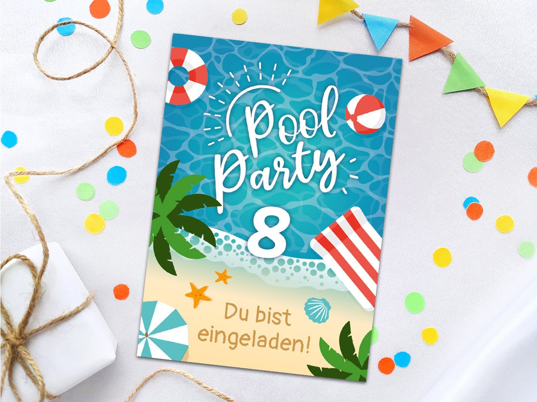 Invitation Cards for the 8th Children's Birthday Swimming Pool Pool ...