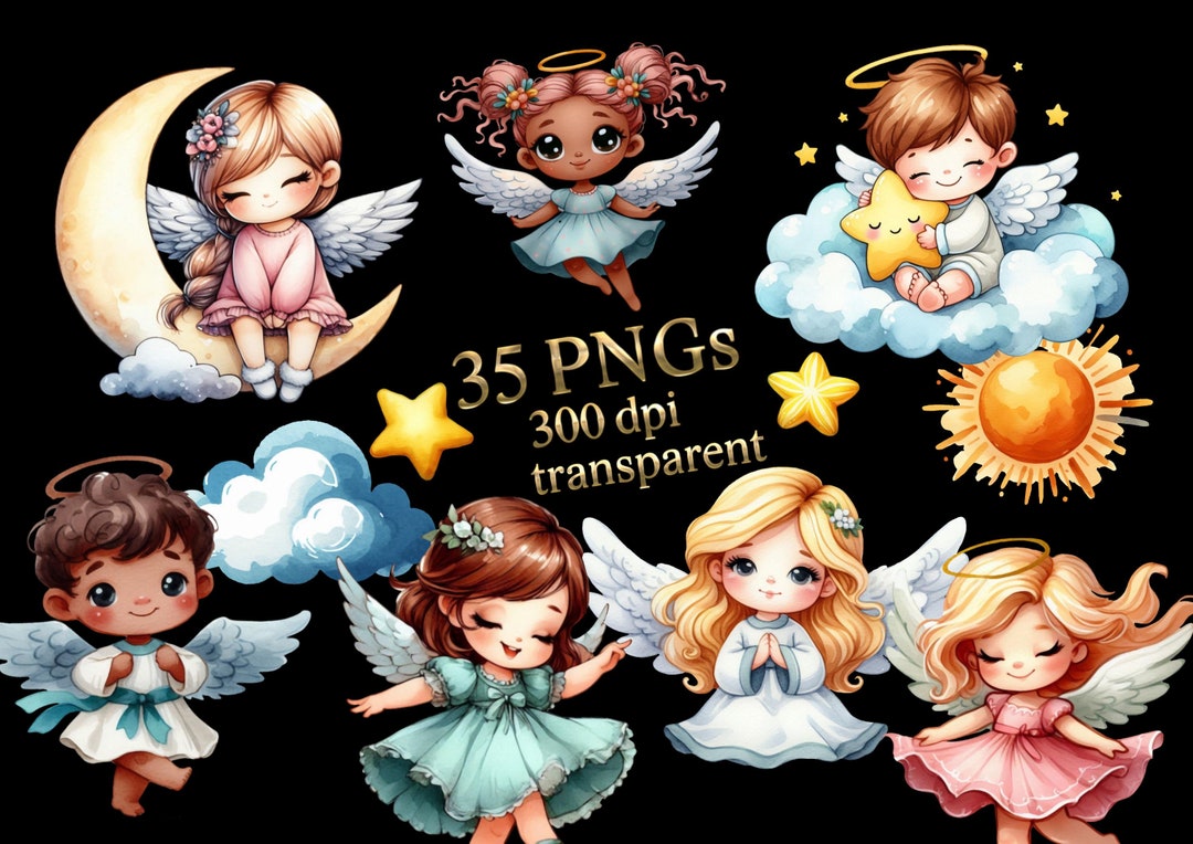 Cute Watercolor Angels PNG - Etsy
