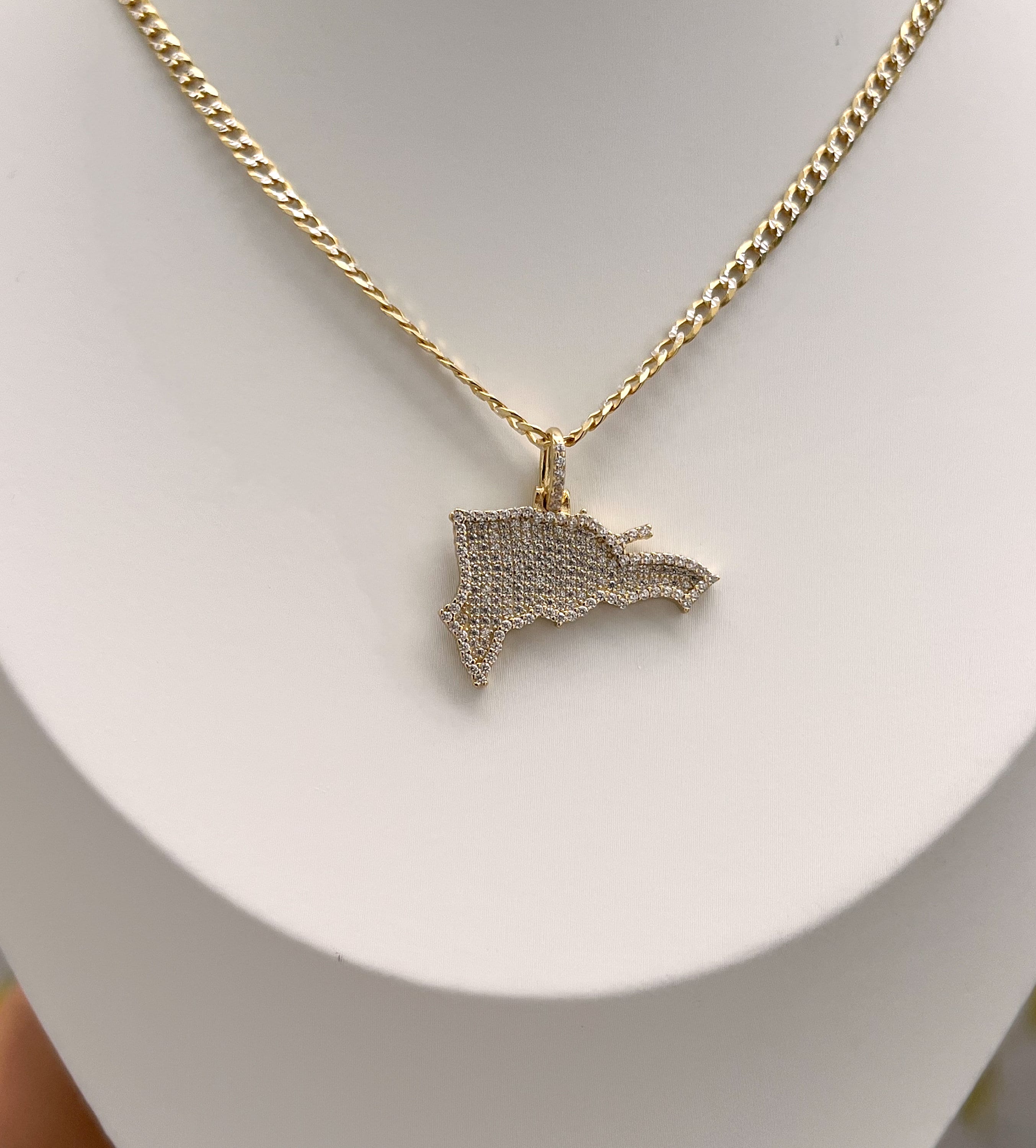 Shiny Dominican Map in A Cuban Chain 925 Sterling Silver - Etsy