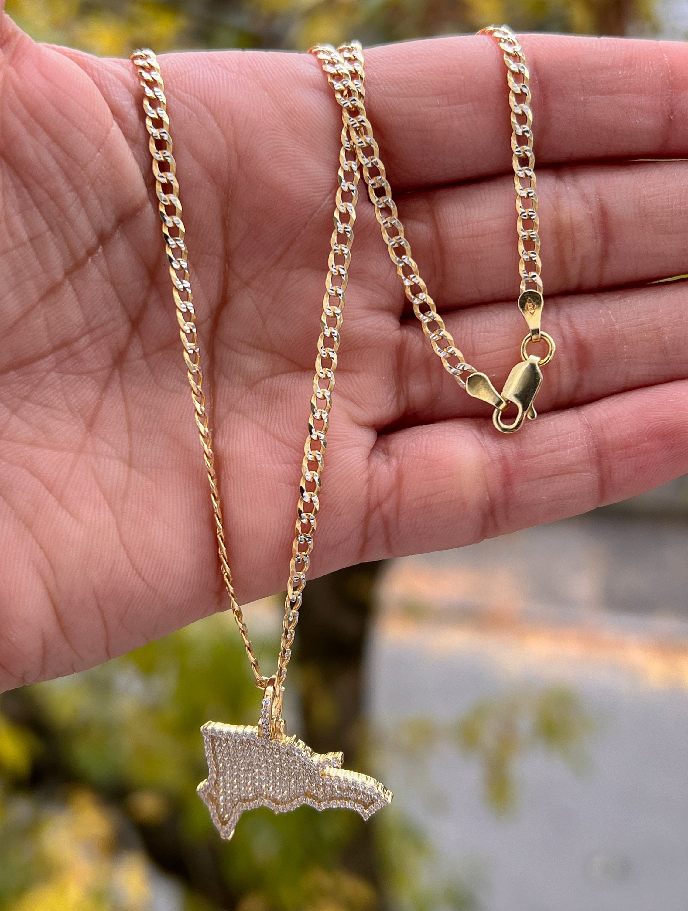 Shiny Dominican Map in A Cuban Chain 925 Sterling Silver - Etsy