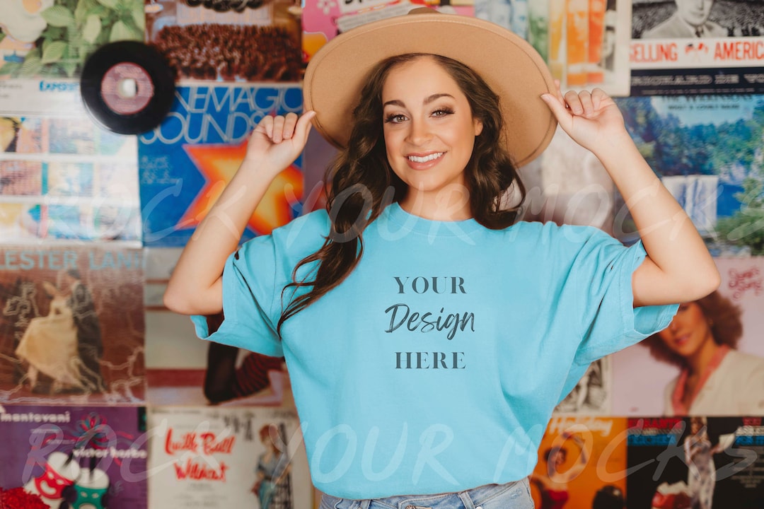 Lagoon Blue Comfort Colors C1717 Mockup | Model Mockup | Lagoon Blue ...