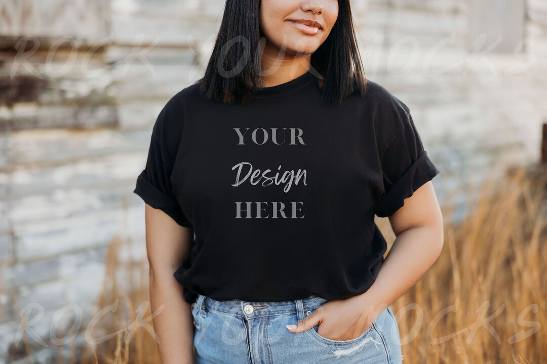Black Comfort Colors C1717 Black Female Model Mockup Black - Etsy