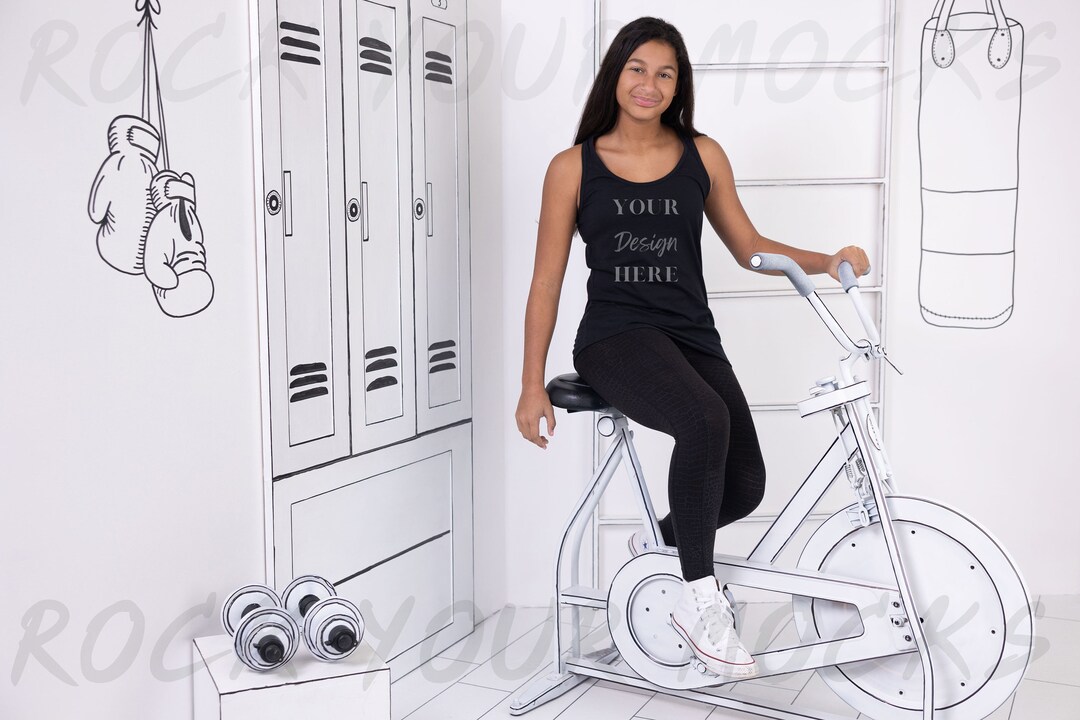 Next Level 1533, Black Tank Mockup | Gym Background, Black Teen Model ...