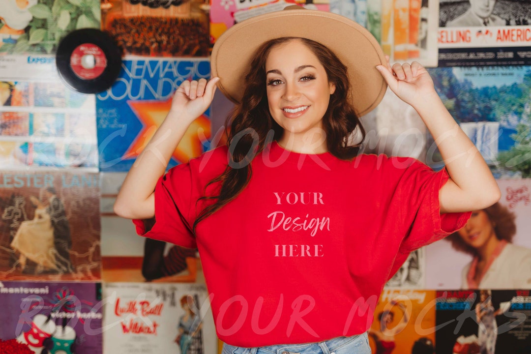 Red Comfort Colors C1717 Shirt Mockup Model Mockup Red Comfort Colors ...