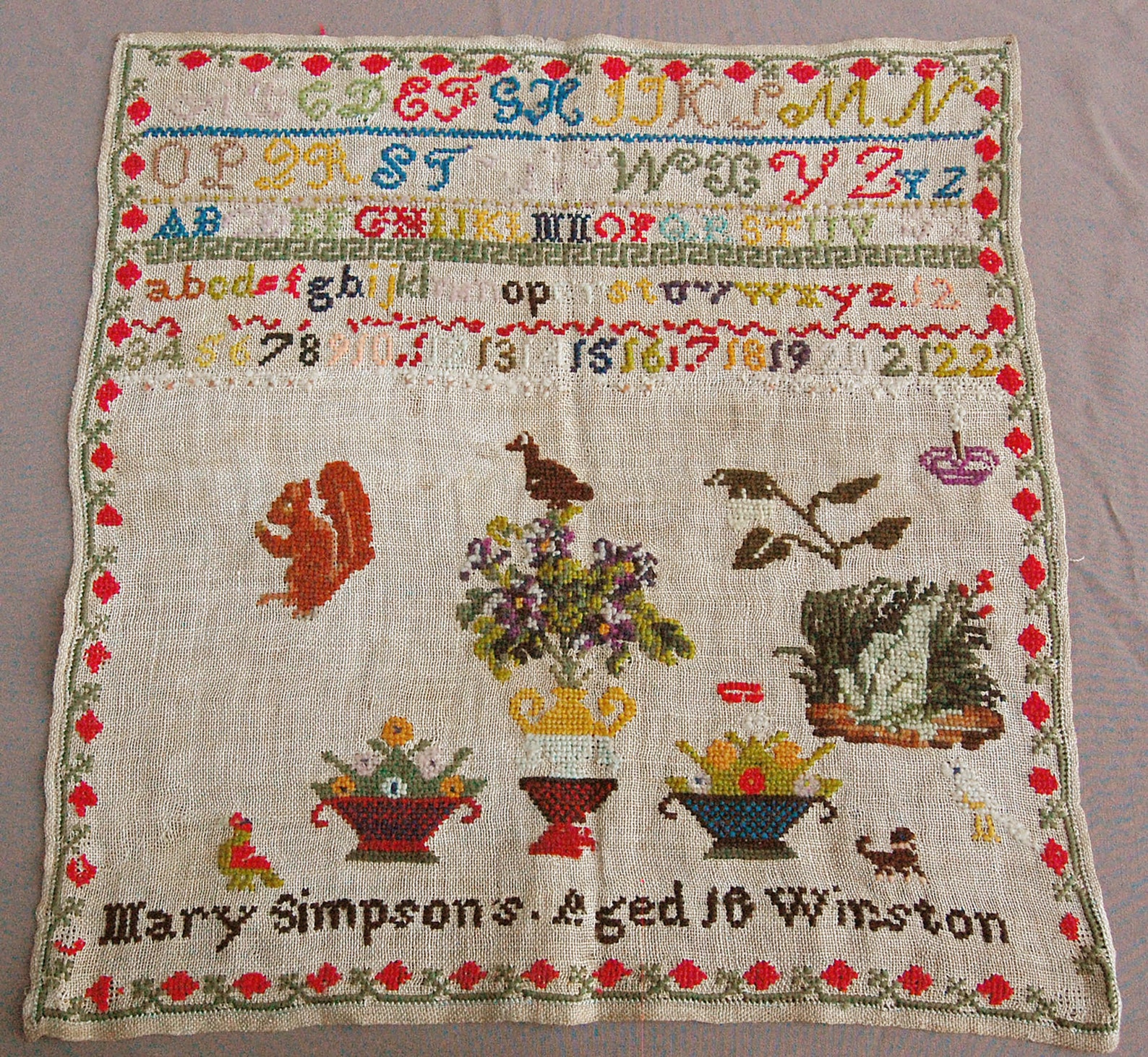 Antique Sampler Needlework Mary Simpsons Age 10 Winston - Etsy
