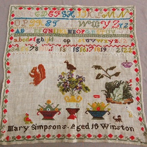 Antique Sampler Needlework Mary Simpsons Age 10 Winston - Etsy