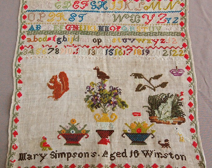 Antique Sampler Needlework Mary Simpsons Age 10 Winston - Etsy