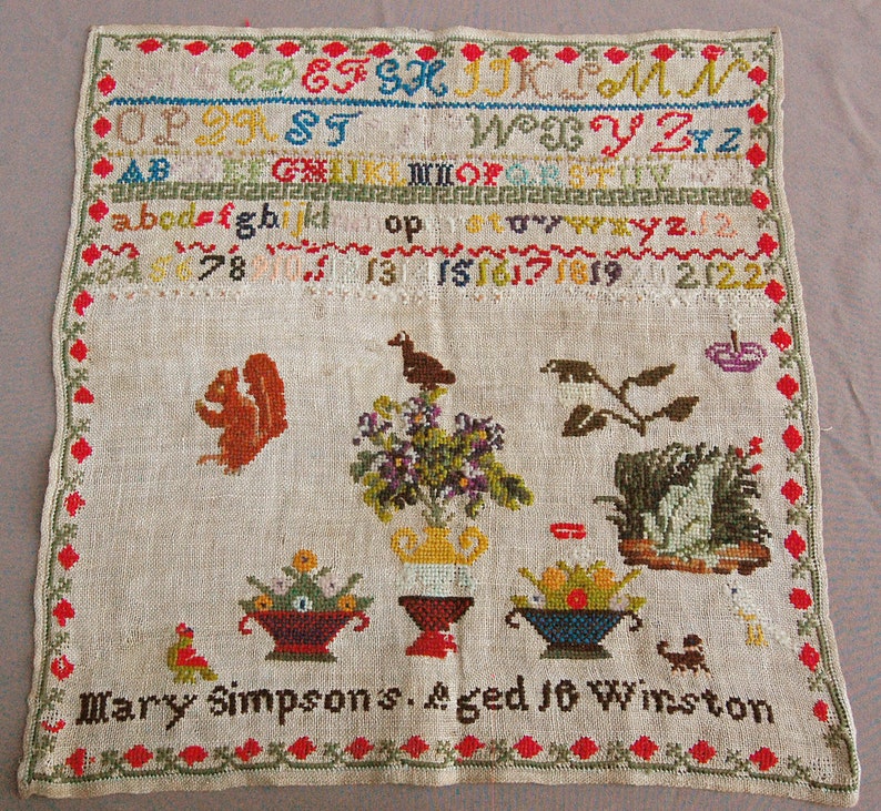 Antique Sampler Needlework Mary Simpsons Age 10 Winston - Etsy